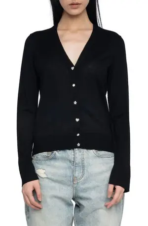 Zadig&Voltaire Jemma Crystal Button Merino Wool Cardigan