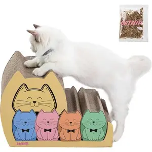 THE LICKER STORE Kazoku Modern Cardboard 5-in-1 Family Cat Cave Scratcher With Catnip And Pull-out Design - Multi