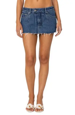 EDIKTED Clementine Low Rise Denim Miniskirt - Blue