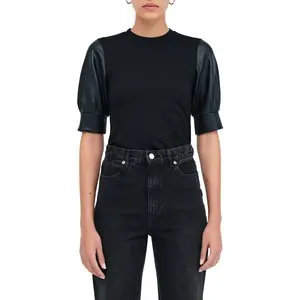 MARCELLA Trove Faux Leather Sleeve Top