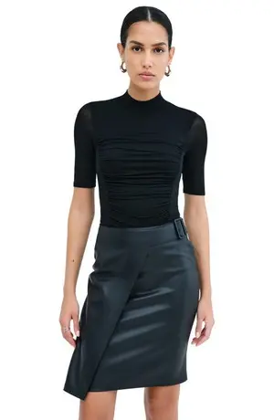 MARCELLA Logan Ruched Mock Neck Top - Black