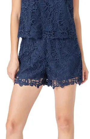 Endless Rose Deco Lace High-waist Shorts - Navy