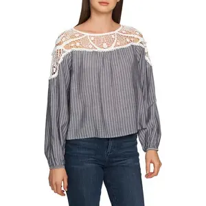 1.State Lace Yoke Pinstripe Blouse
