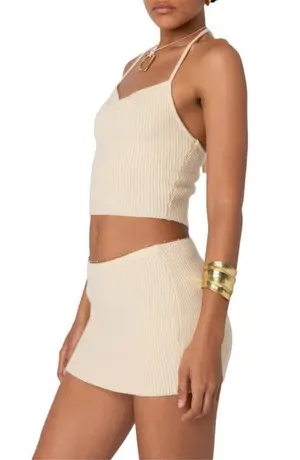 EDIKTED Fiona Cinched Rib Halter Top