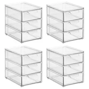 MDESIGN Plastic 3 Drawer Stackable Organizer For Bathroom Storage - Clear