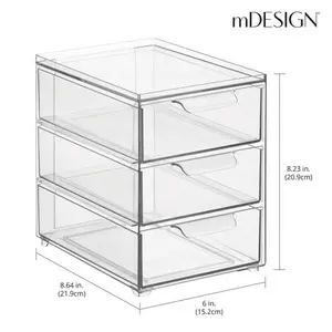 MDESIGN Plastic 3 Drawer Stackable Organizer For Bathroom Storage