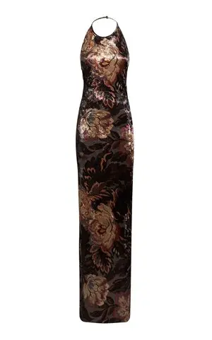 Etro Crushed Velvet Halter Maxi Dress