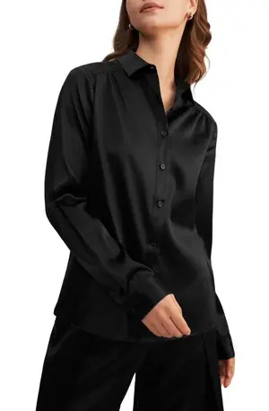 Lilysilk Long Sleeve Collared Silk Blouse - Black