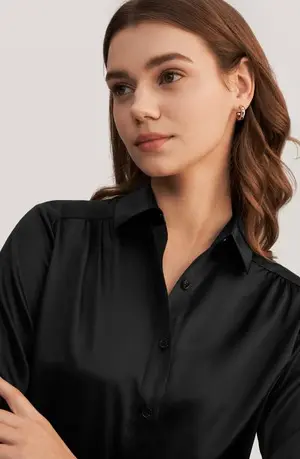 Lilysilk Long Sleeve Collared Silk Blouse - Black