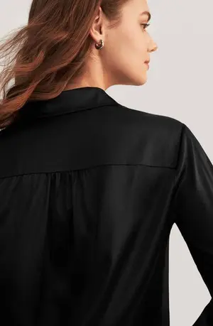 Lilysilk Long Sleeve Collared Silk Blouse - Black