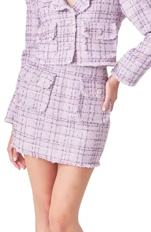 Endless Rose Tonal Check Bouclé Tweed Miniskirt