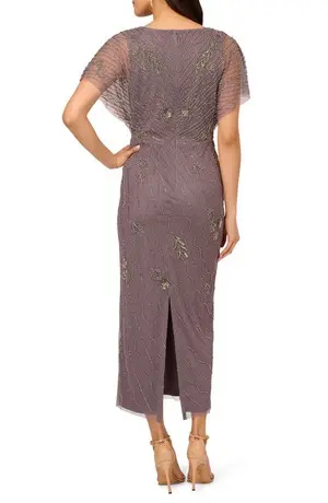 Adrianna Papell Beaded Flutter Sleeve Gown