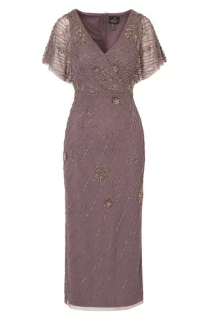 Adrianna Papell Beaded Flutter Sleeve Gown