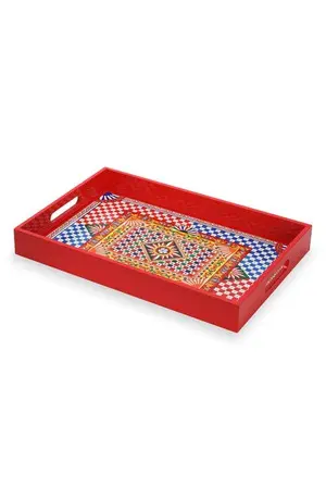 Dolce & Gabbana Carretto Rectangular Wood Tray - Red