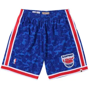 A BATHING APE X Mitchell & Ness New Jersey Nets Shorts - Blue
