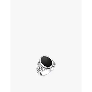 THOMAS SABO Sterling Silver, Zirconia, And Onyx Signet Ring - 925 Blackened Silver