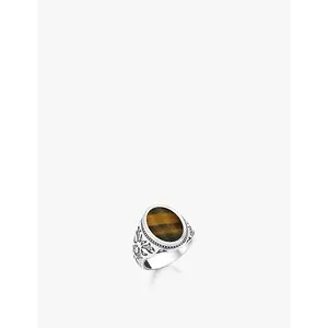 THOMAS SABO Sterling Silver, Tiger's Eye And Zirconia Signet Ring - 925 Blackened Silver