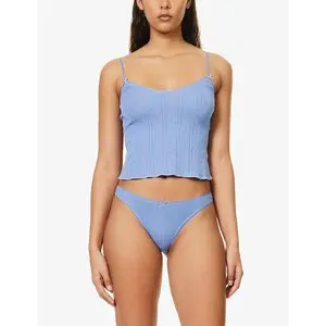 COU COU Slim-fit Cotton Pyjama Top With Plunge Neckline - French Blue