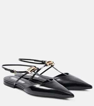 Victoria Beckham B Buckle Leather Slingback Flats - Black