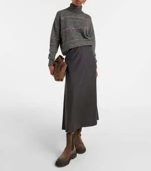 Brunello Cucinelli Wool-blend Midi Skirt - Grey