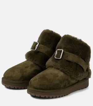Burberry Shearling-trimmed Suede Ankle Boots - Grey