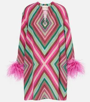 Valentino Garavani Feather-trimmed Silk Minidress - Multicoloured