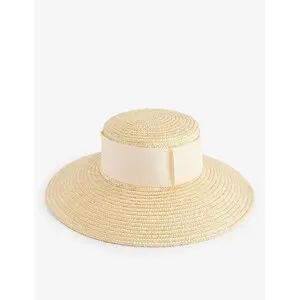 BOUTIQUE BONITA Boater Wide-brim Hat - Cream With Cream Band