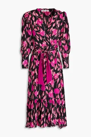 Diane Von Furstenberg Printed Crepe Midi Wrap Dress - Magenta