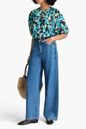 Diane Von Furstenberg Dario Cropped Printed Top - Turquoise
