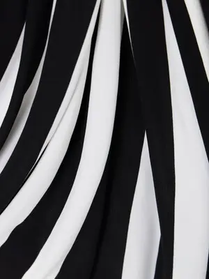 Balmain Strapless Asymmetric Draped Striped Jersey Gown