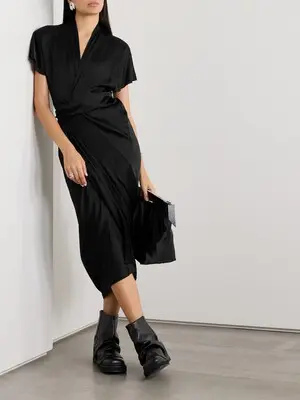 Rick Owens Draped Satin Midi Wrap Dress