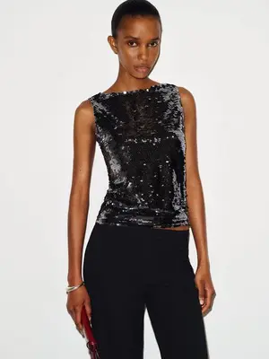 REFORMATION Lisa Sequin Knit Top - Grey