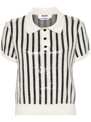 MSGM Sequin-embellished Striped Polo Jumper