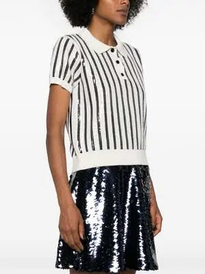 MSGM Sequin-embellished Striped Polo Jumper