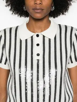 MSGM Sequin-embellished Striped Polo Jumper