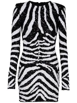 Balmain Sequin-embellished Zebra Pattern Dress - Black