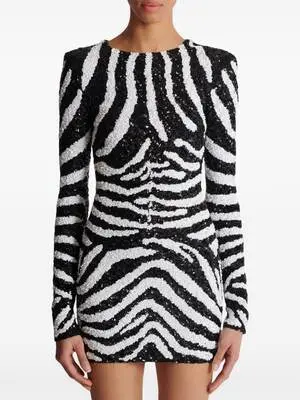 Balmain Sequin-embellished Zebra Pattern Dress