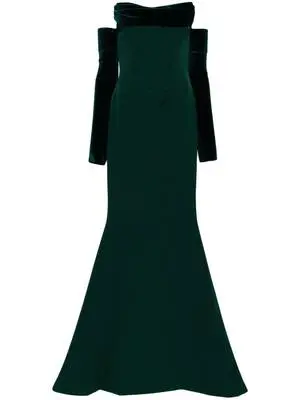RHEA COSTA Raven Crepe Gown - Green