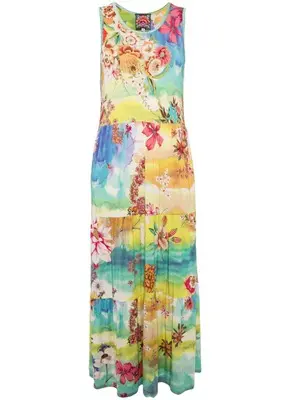 Johnny Was Mix-print Tiered Midi Dress