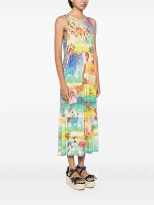 Johnny Was Mix-print Tiered Midi Dress