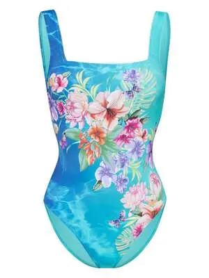 Johnny Was Water Tropic Square-neck One Piece Swimsuit - Blue