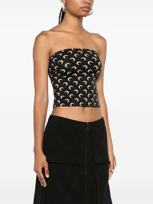 MARINE SERRE Moon Print Jersey Second Skin Tube Top - Black