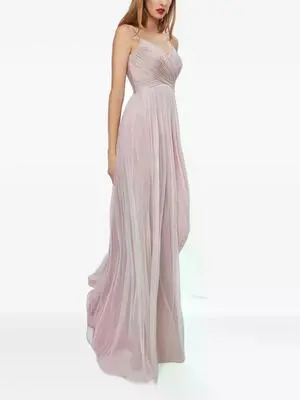 CRISTALLINI Powder Pleated Tulle Maxi Dress - Pink