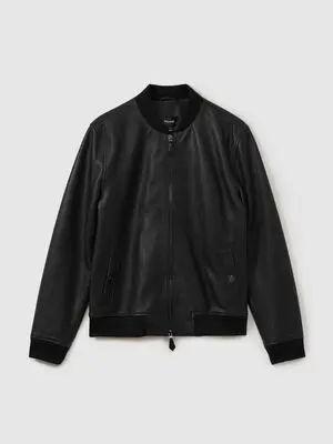 REISS Cast Grained Leather Bomber Jacket
