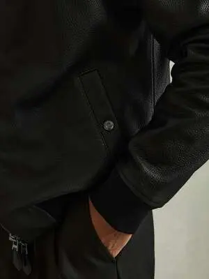 REISS Cast Grained Leather Bomber Jacket