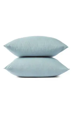 COYUCHI Organic Cotton Crinkled Percale Set Of 2 Pillowcases - Surf Chambray