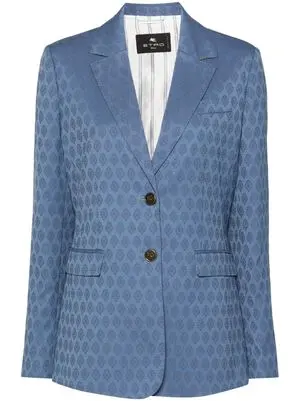 Etro Patterned Jacquard Wool Blazer - Blue