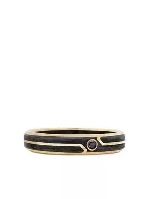 David Yurman 18k Yellow Forged Carbon And Diamond Band Ring - Gold