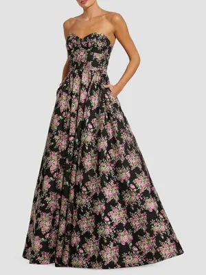 Mac Duggal Floral Brocade Strapless Ballgown - Black Multi