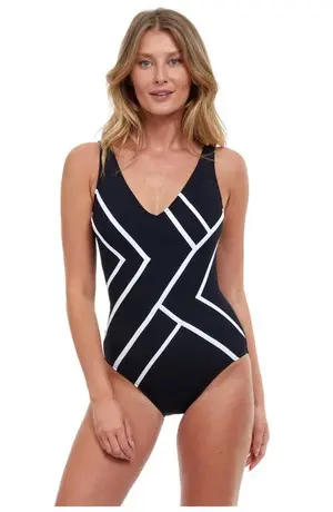 GOTTEX Mirage V-neck One Piece Swimsuit - Black White